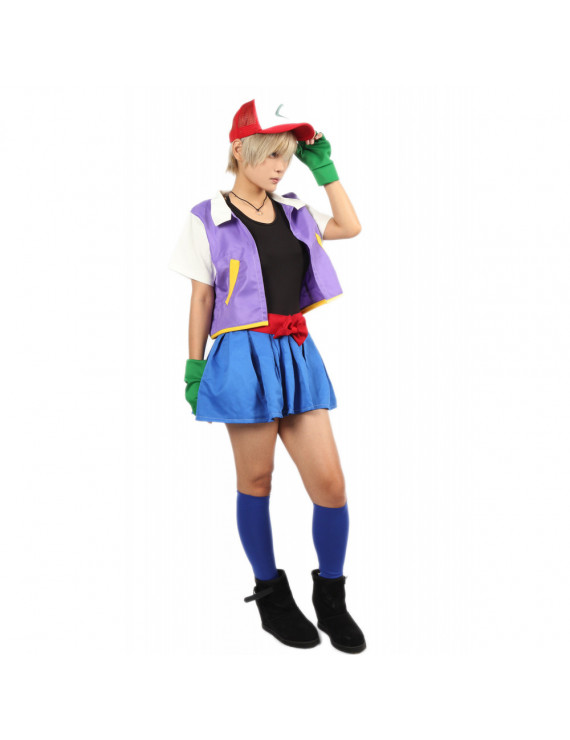 The Hot Lady Ash Ketchum Full Set Outfits Pokemon Cosplay Costume for ...