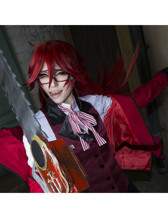 Black Butler Grell Sutcliff Cosplay Wigs Long Straight Red Party Wig ...