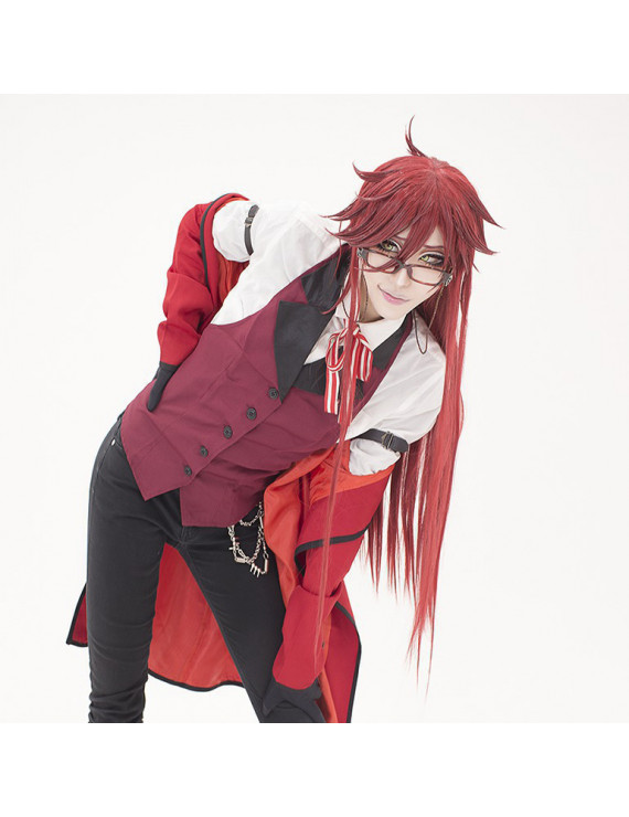 Black Butler Grell Sutcliff Cosplay Wigs Long Straight Red Party Wig ...