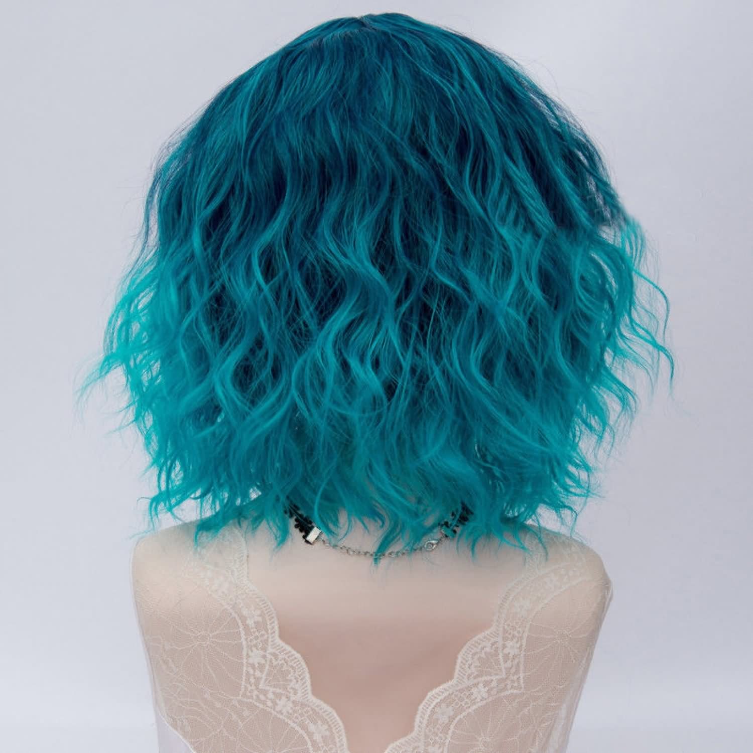 Blue Ombre Short Wavy Heat Resistant Fiber Full Lolita Wig ( free ...