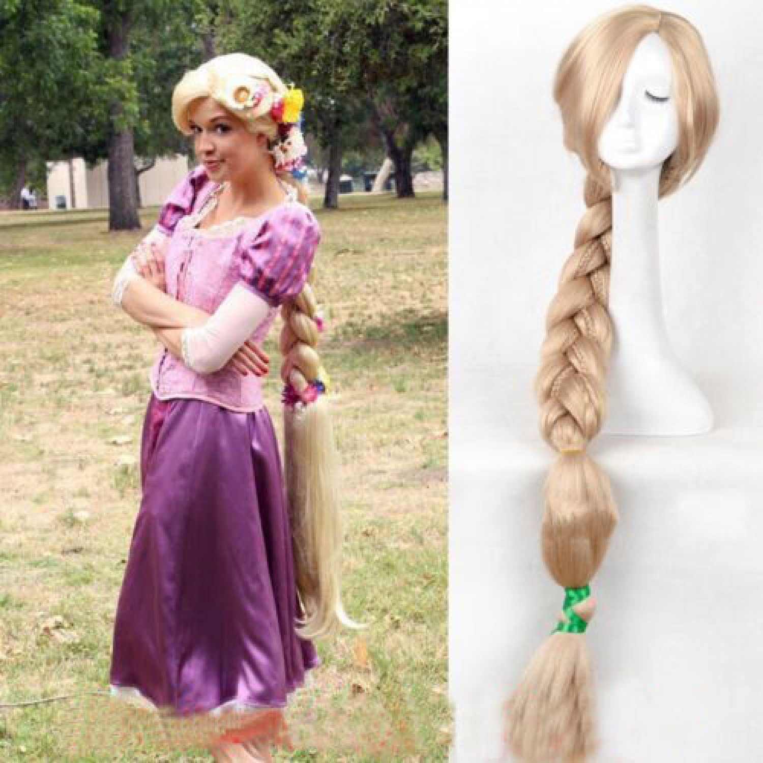 Tangled Princess Rapunzel Long Braid Anime Style Synthetic Cosplay Full ...