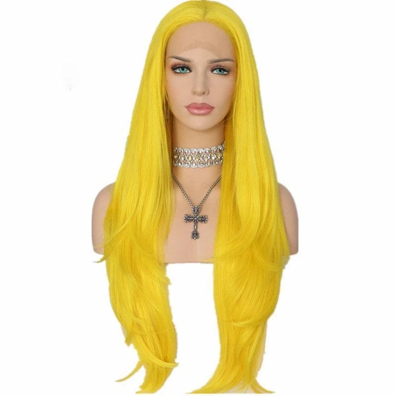 Best Long Yellow Wig Wavy Synthetic Lace Front Wigs Cosplay Wig 24 Inch ...