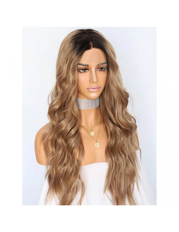Long Wavy Ombre Brown Synthetic Lace Front Ombre Wig 24 Inch Free