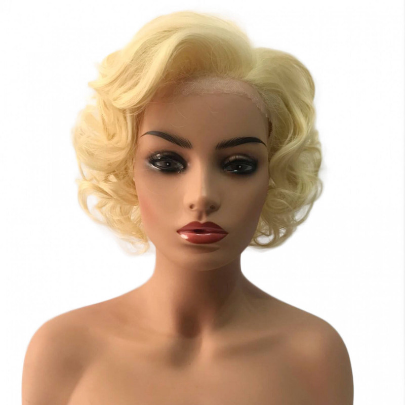 Yellow Short Curly Synthetic Hair Lace Front Wig for Women ( free ...