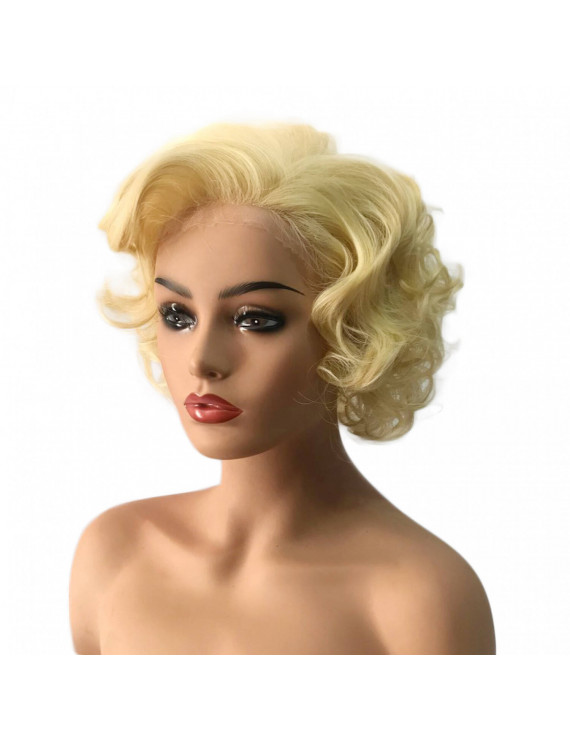 Yellow Short Curly Synthetic Hair Lace Front Wig for Women ( free ...