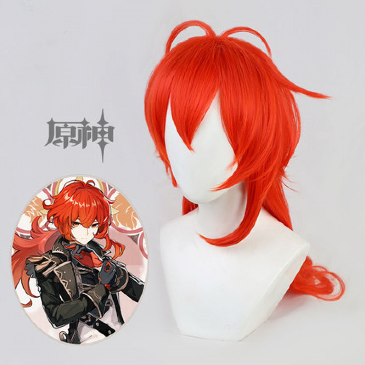 Genshin Impact Diluc Ponytail Orange Red Cosplay Wig ( free shipping ...