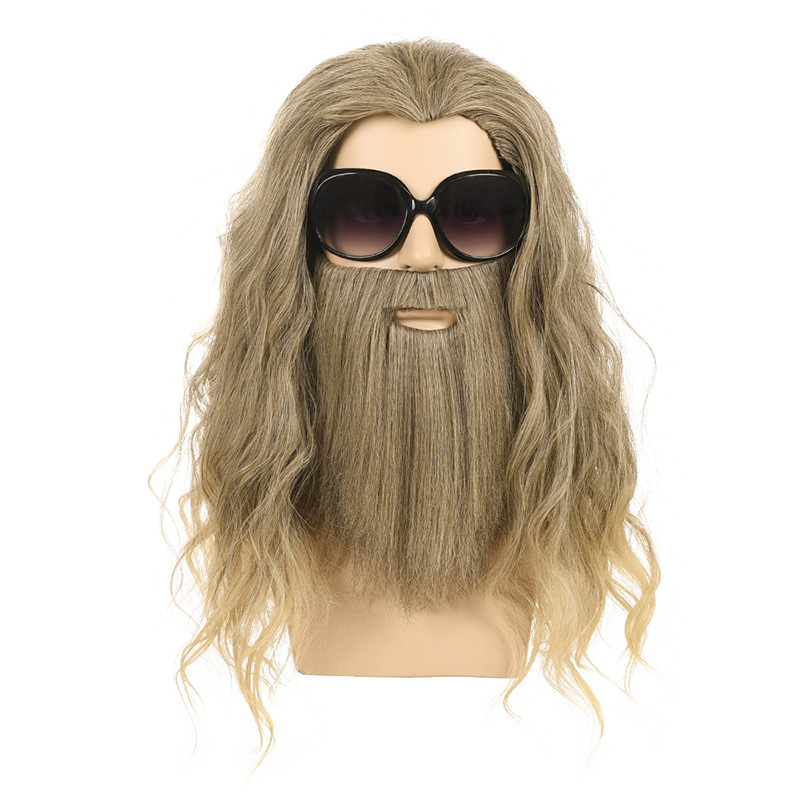 Mens Fat Thor Wig and Beard Ash Blonde Long Curly Cosplay Halloween ...