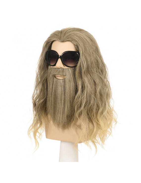 Mens Fat Thor Wig and Beard Ash Blonde Long Curly Cosplay Halloween ...